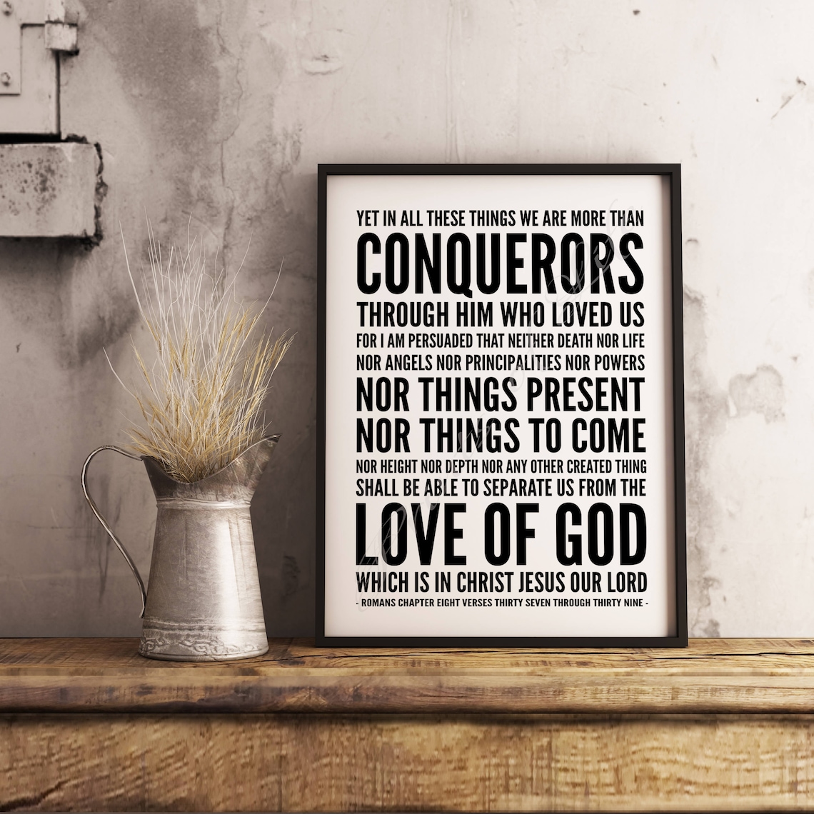 Bible Verse. More Than Conquerors. Romans 8:37-39. Christian Wall Art ...