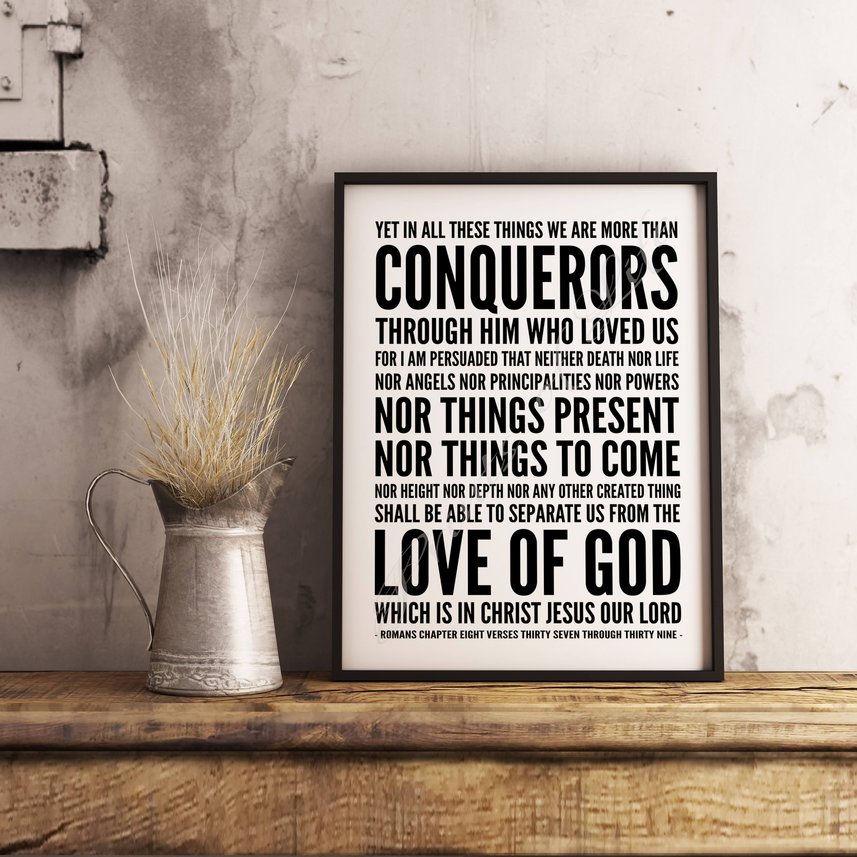 Bible Verse. More Than Conquerors. Romans 8:37-39. Christian Wall Art ...