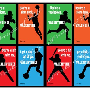 Kids Valentine Cards. Sports Valentine's Day Boys, Teens. Instant ...