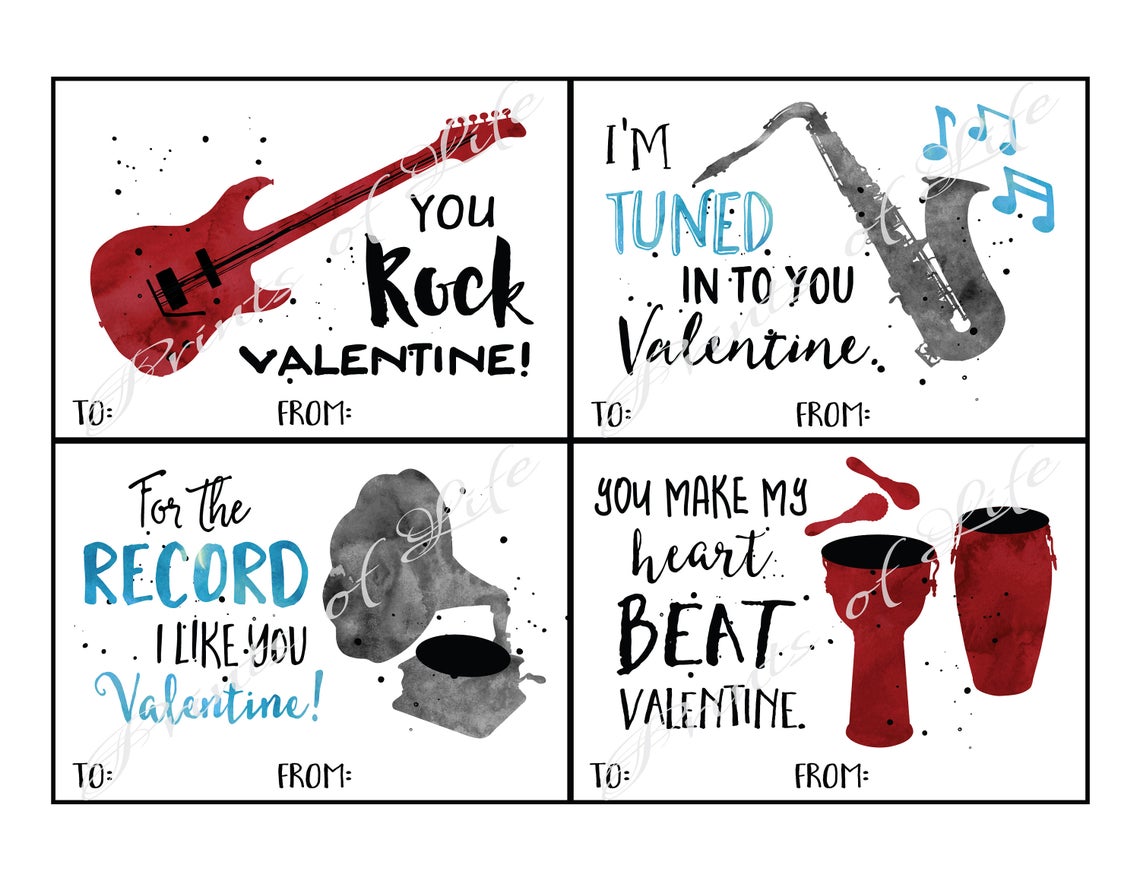Kids Valentine Cards. Music Valentines Day Boys Girls. - Etsy