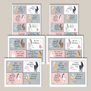 Kids Valentine Cards for School. Cute Horse Valentines Day Tags for ...