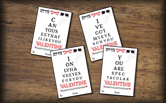 Kids Valentine Cards for School. Eye Chart Valentines Day | Etsy