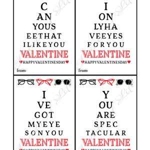 Kids Valentine Cards for School. Eye Chart Valentines Day Card. DIY ...