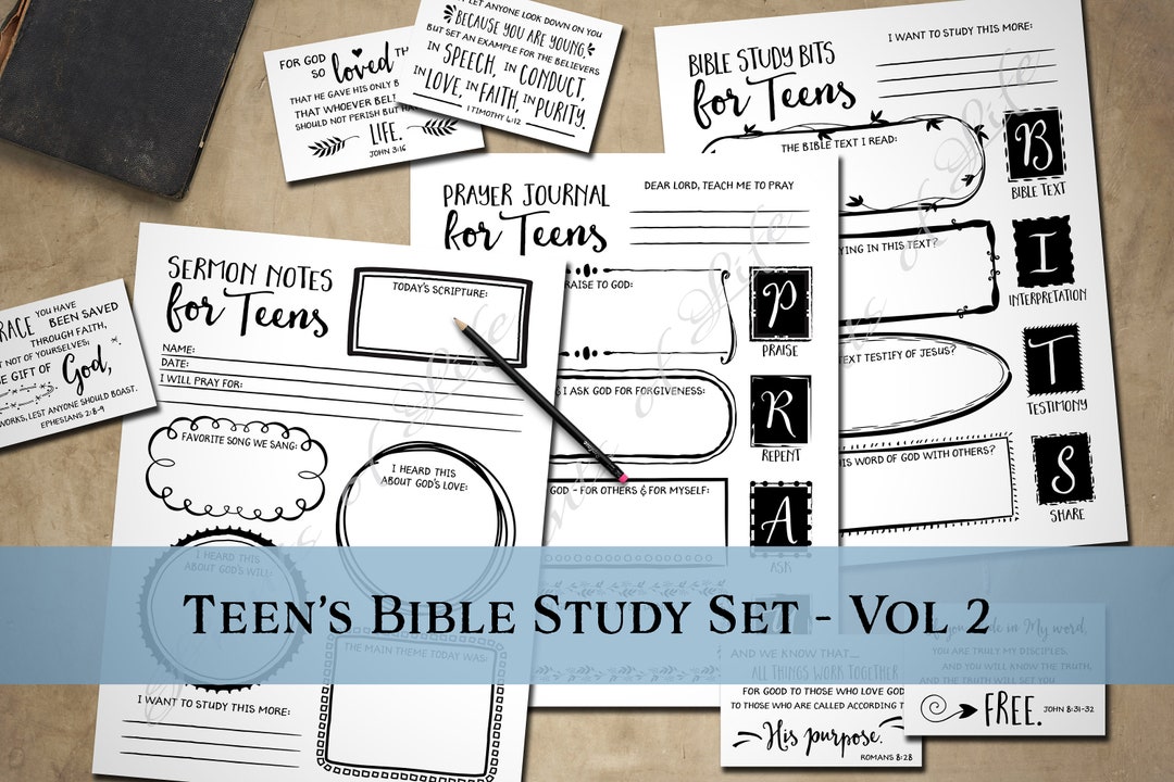 Bible Study Set - Vol 2 for Teens. Sermon Notes, Prayer Journal, Memory ...