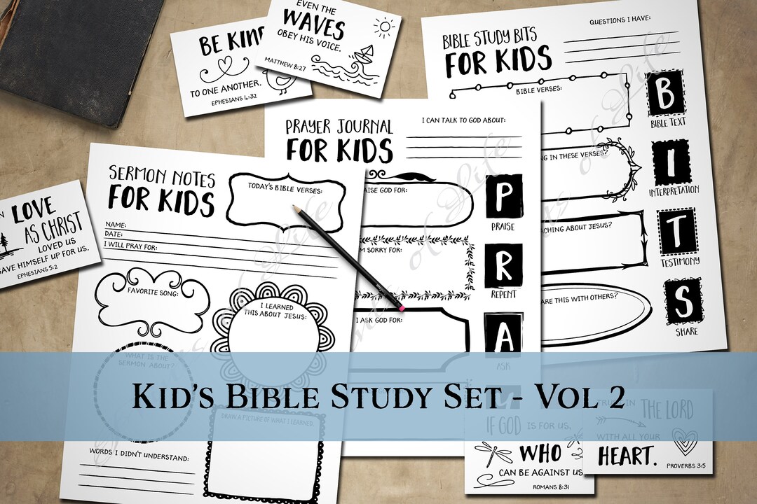 Bible Study Set - Vol 2 for Kids. Sermon Notes, Prayer Journal, Memory ...