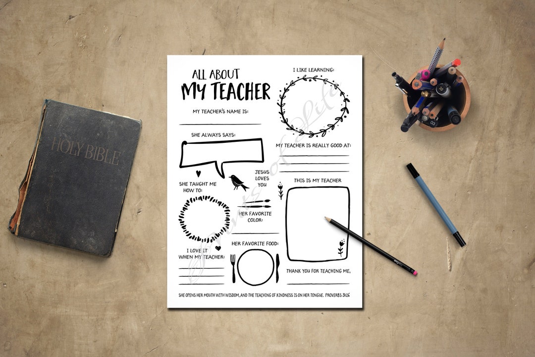 All About My Teacher. (female). Instant Download Printable. Kid's ...