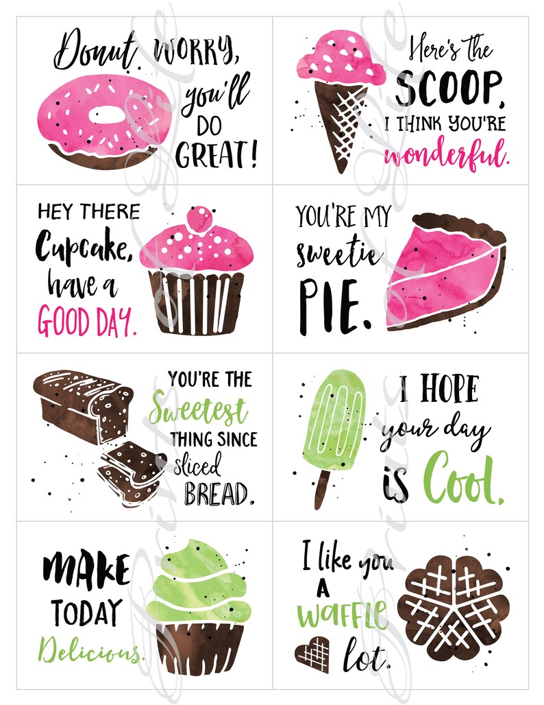 Lunch Notes. Set 14. Fun Food. Sweets. Instant Download | Etsy