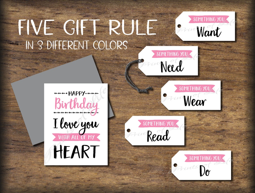 5 Gift Rule Tags & Birthday Card. 4 Gift Rule Instant Download ...