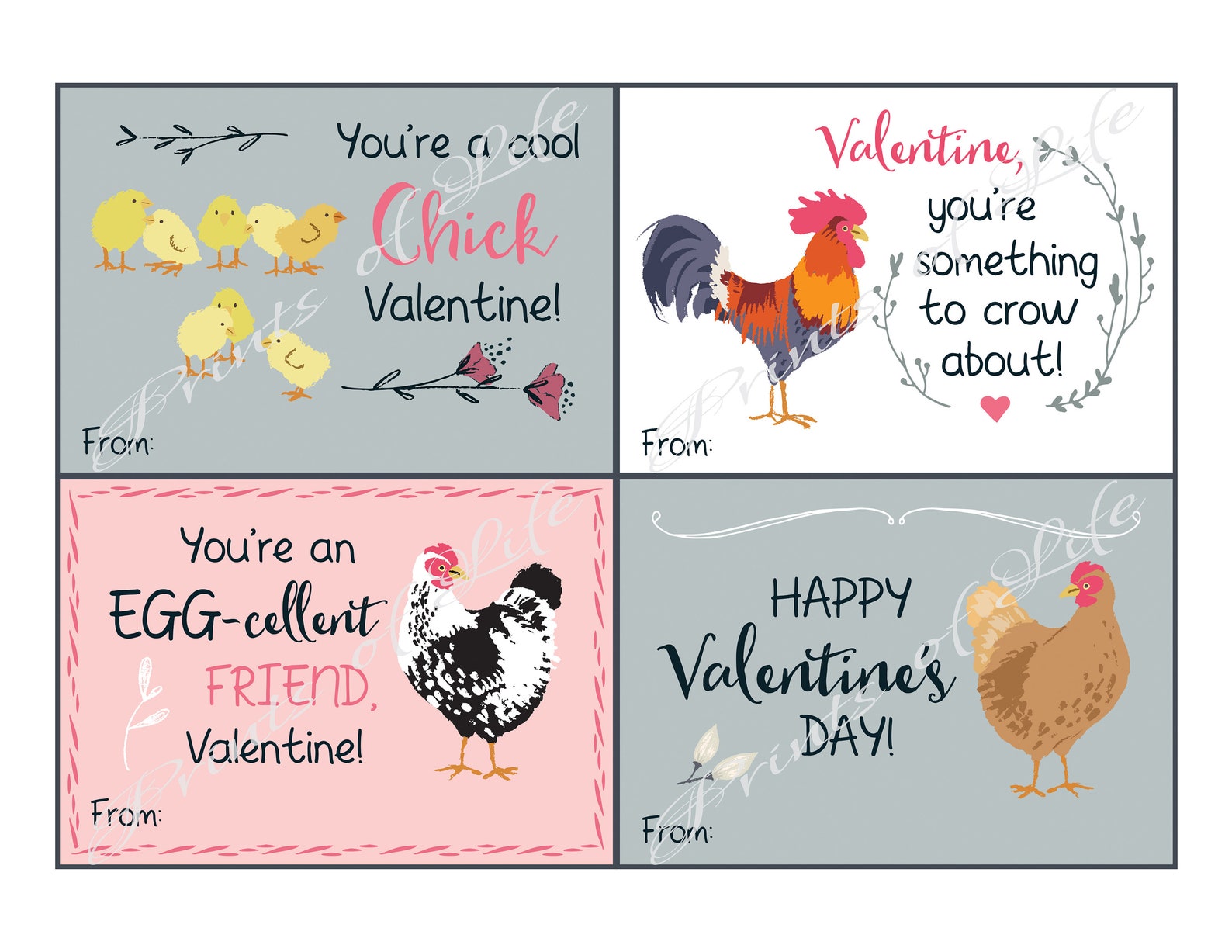 Chicken Valentine Cards for School. Kids Valentines Day Tags - Etsy