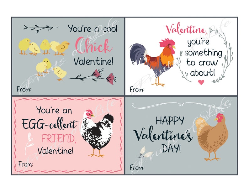 Chicken Valentine Cards for School. Kids Valentines Day Tags - Etsy