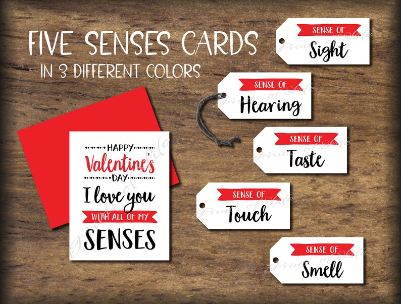 5 Senses Valentines Gift Tags & Card. Five Senses Instant Download ...