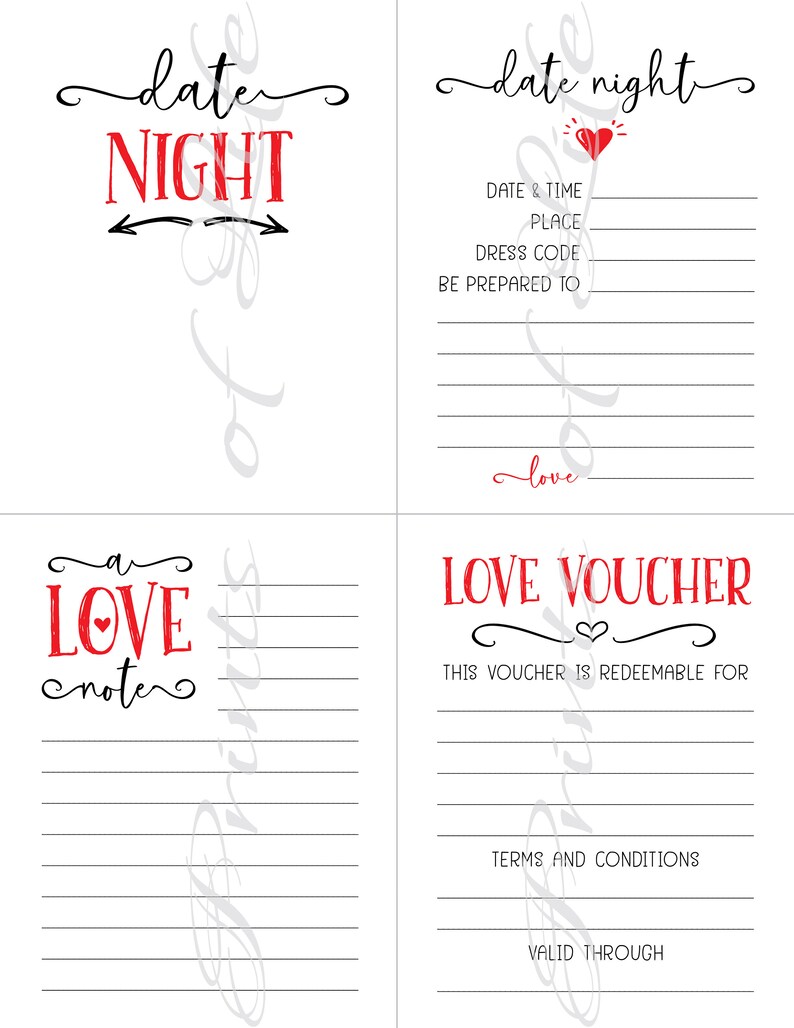Date Night Card Love Note Voucher. Instant Download | Etsy