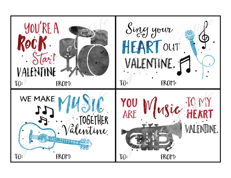 Kids Valentine Cards. Music Valentines Day Boys Girls. - Etsy