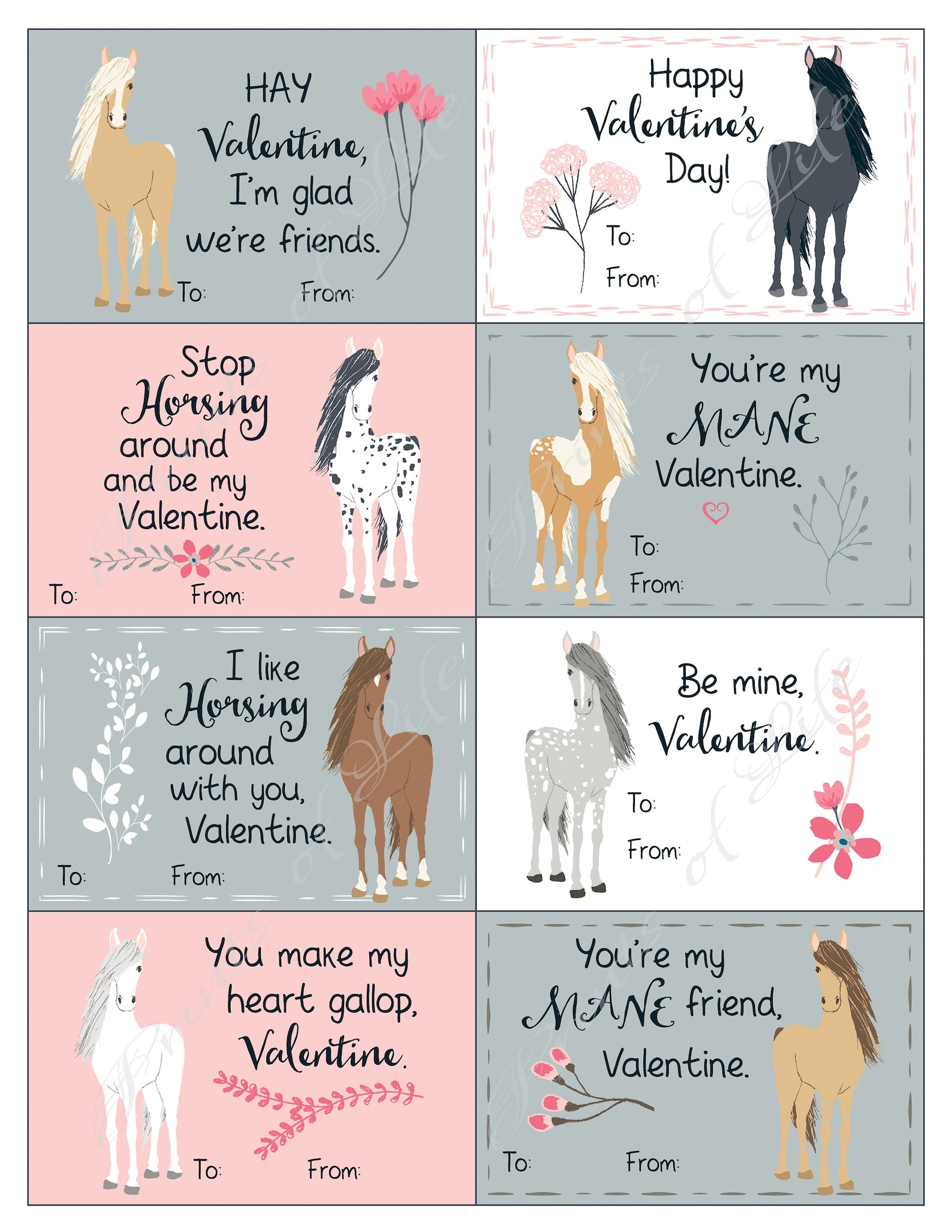 Kids Valentine Cards for School. Cute Horse Valentines Day - Etsy