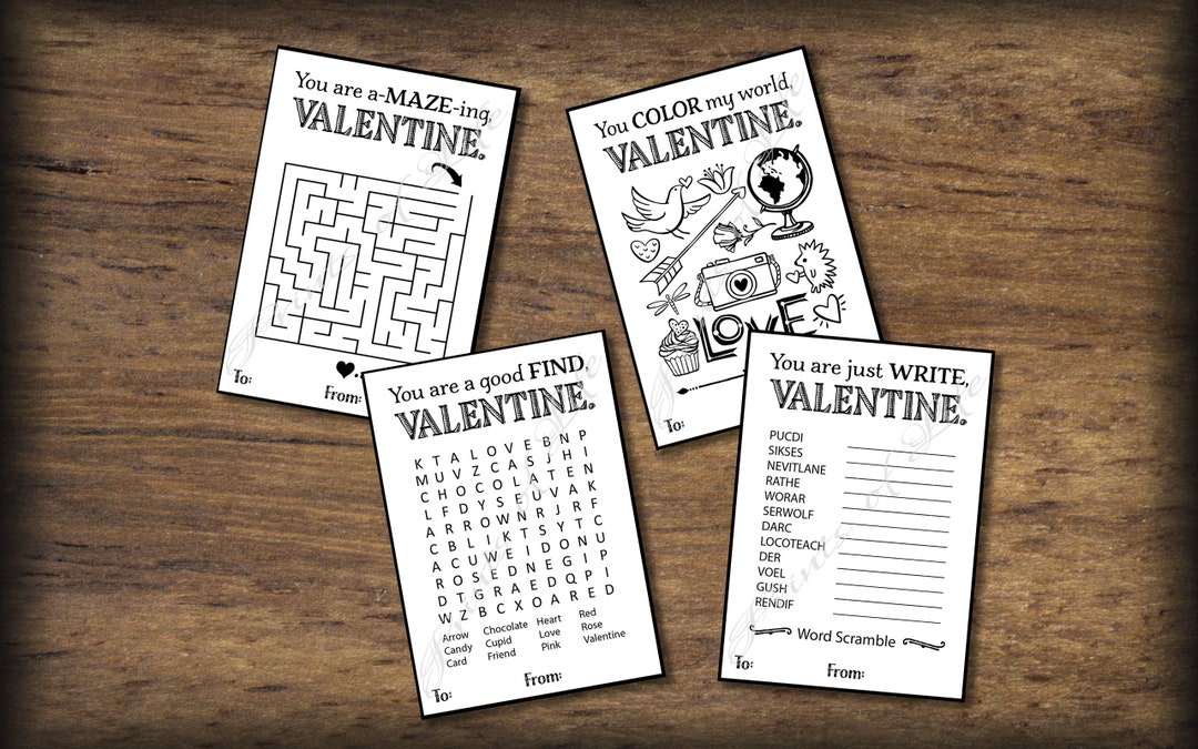 Kids Valentine Cards for School. B&W Puzzles Valentines Day Card ...