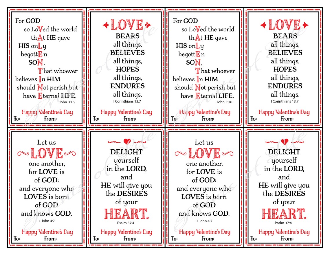 Kids Valentine Cards With Bible Verses. Valentines Day Card - Etsy