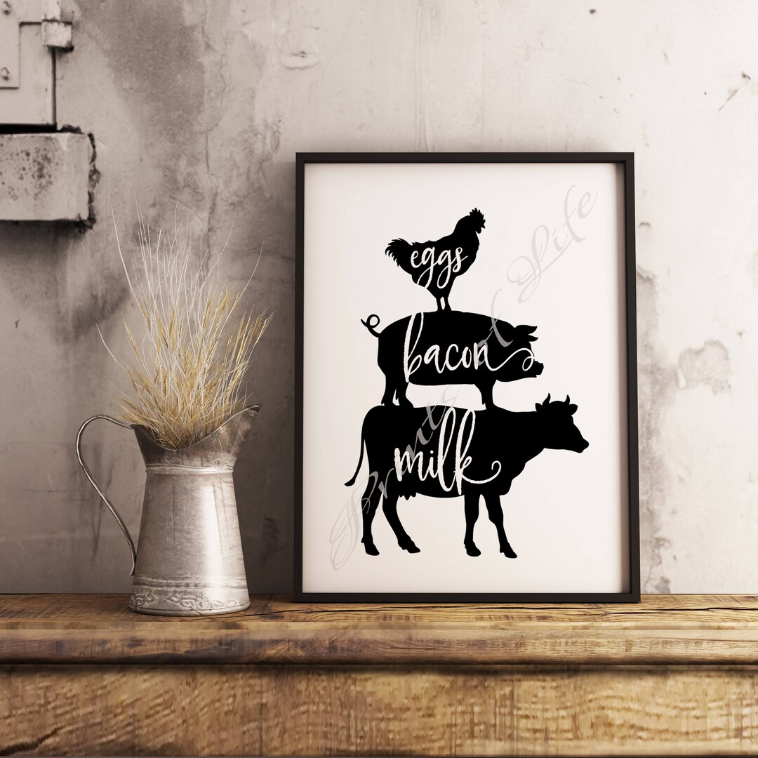 Farm Print. Eggs Bacon Milk. Instant Download Wall Art. Home Decor ...