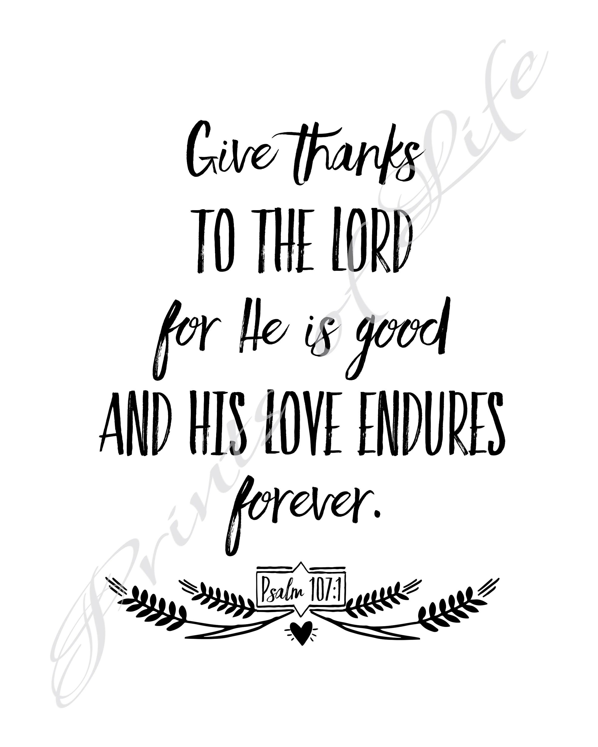 Give Thanks to the Lord. Psalm 107:1 Christian Artwork. Bible | Etsy