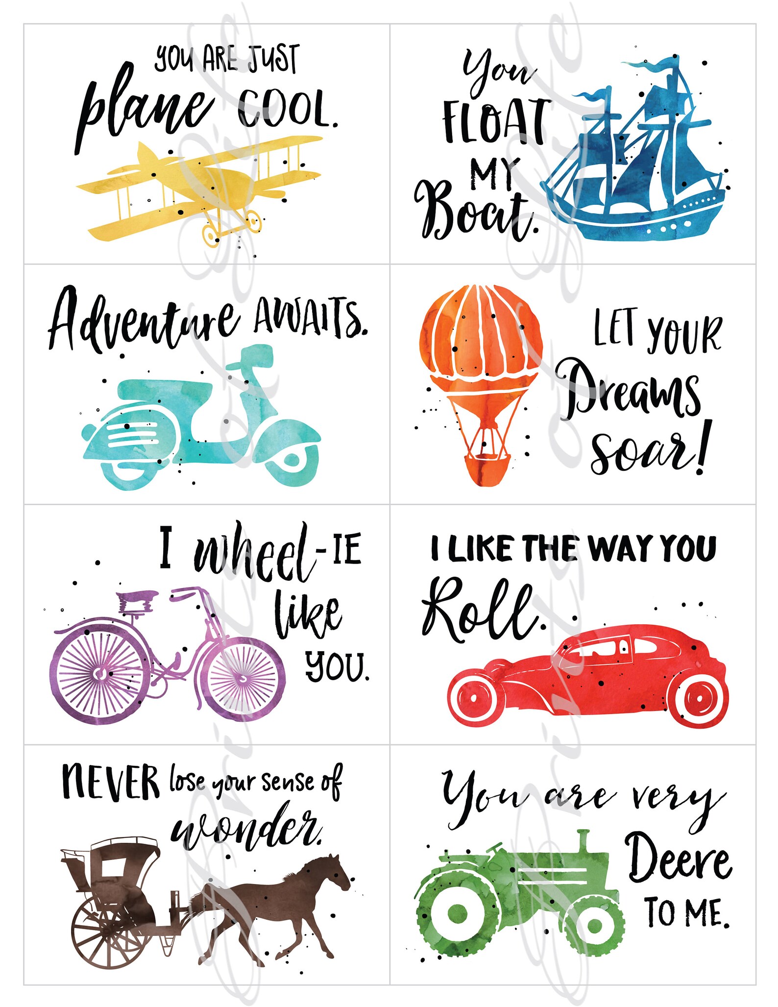 Lunch Box Cards. Set 10. Nautical. Rustic. Vehicles. Instant - Etsy