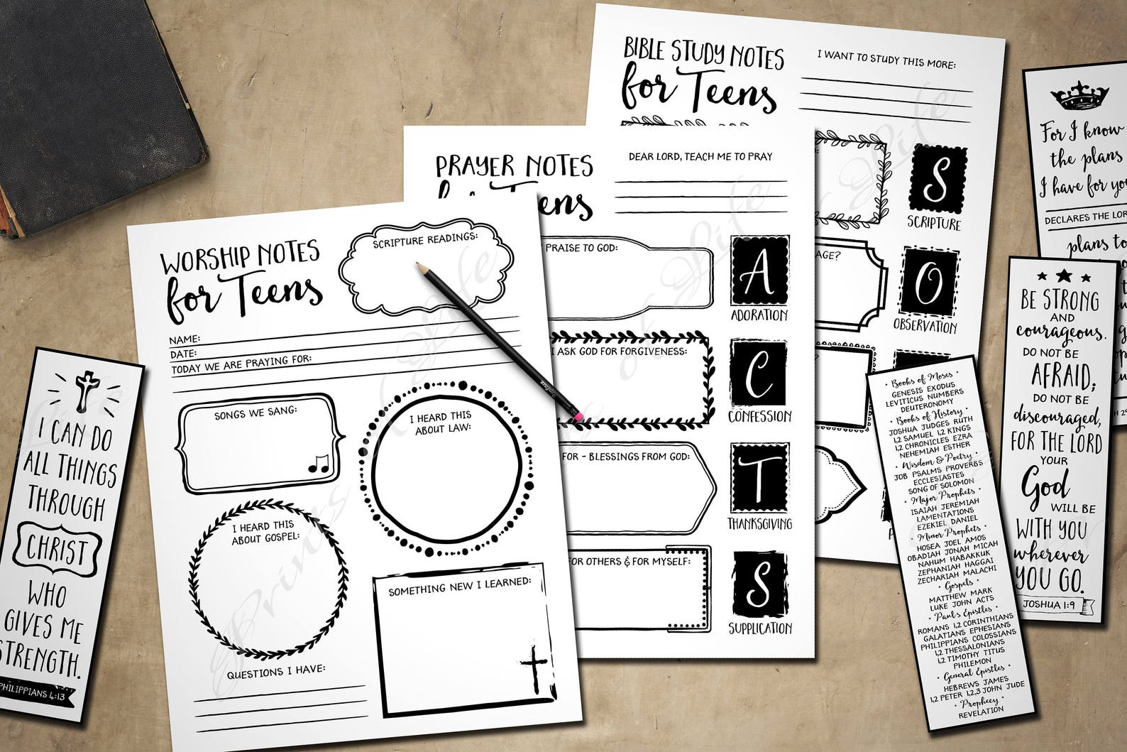 Bible Study Set for Teens. Worship, Prayer Notes. Bookmarks. Instant ...