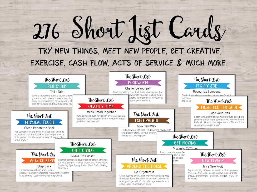 276 Short List Idea Cards. New Places New Things. Goals. Dream ...