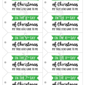 12 Days of Christmas Gift Tags & Card. Date Night Idea. Instant ...