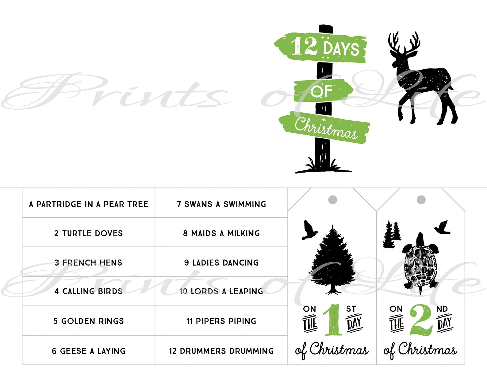 12 Days of Christmas Gift Tags & Card. Rustic Instant Download - Etsy