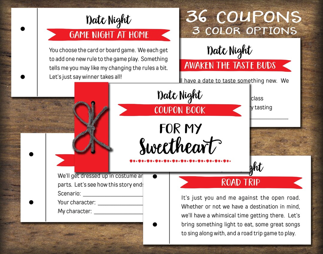 Date Night Coupon Book. Instant Download Printable. Fun Romantic. Mens ...