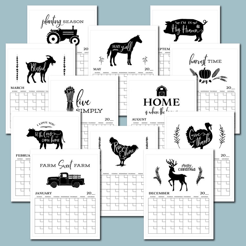 Farmhouse Monthly Perpetual Calendar. Instant Digital Download | Etsy
