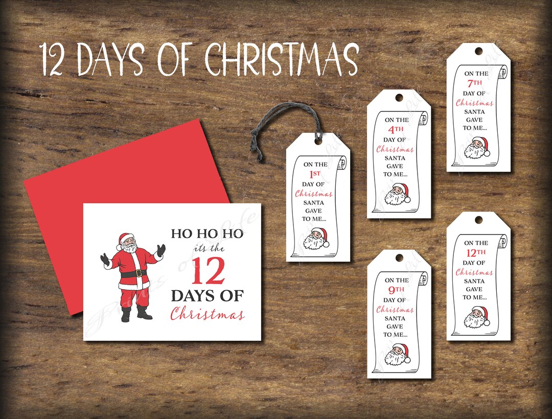 12 Days of Christmas Gift Tags & Santa Card. Instant Download Dyi ...
