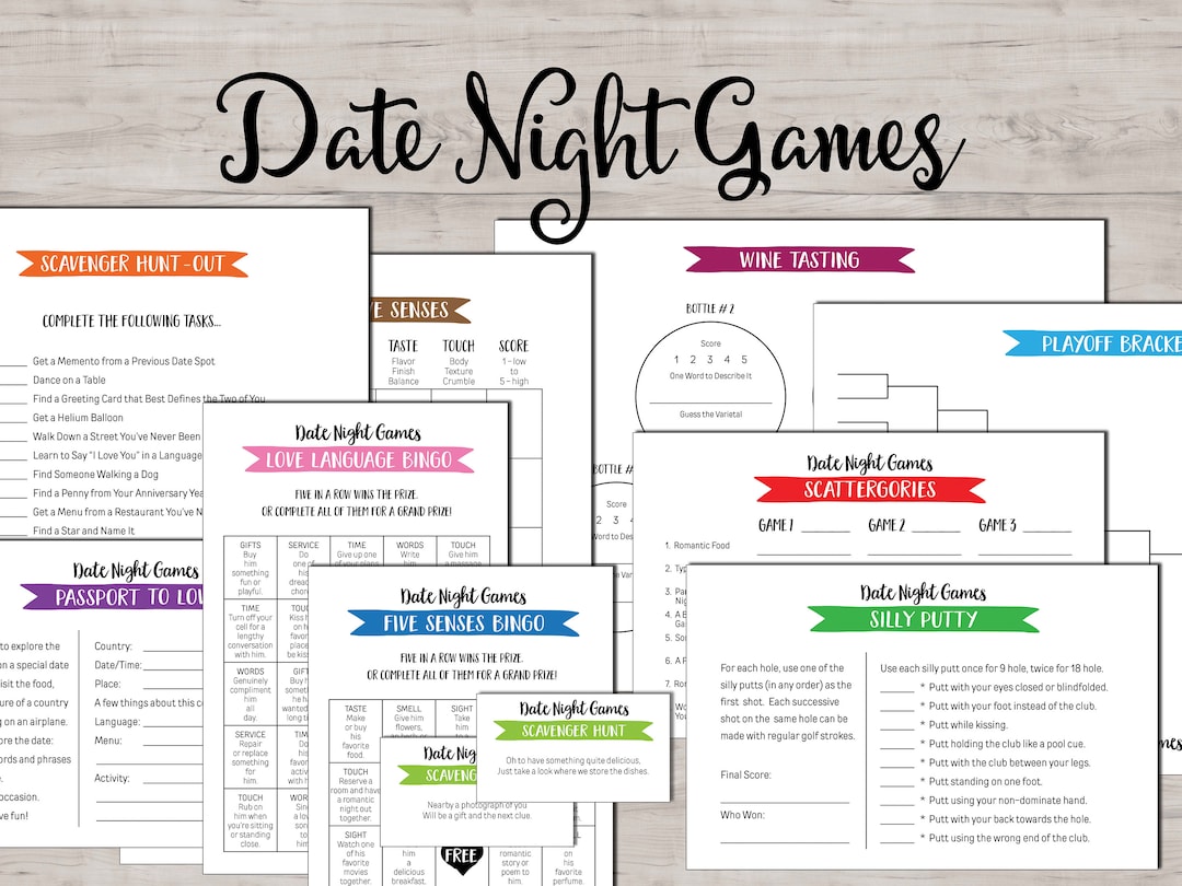 Date Night Game. Instant Download Printable. Date Night Idea Cards ...