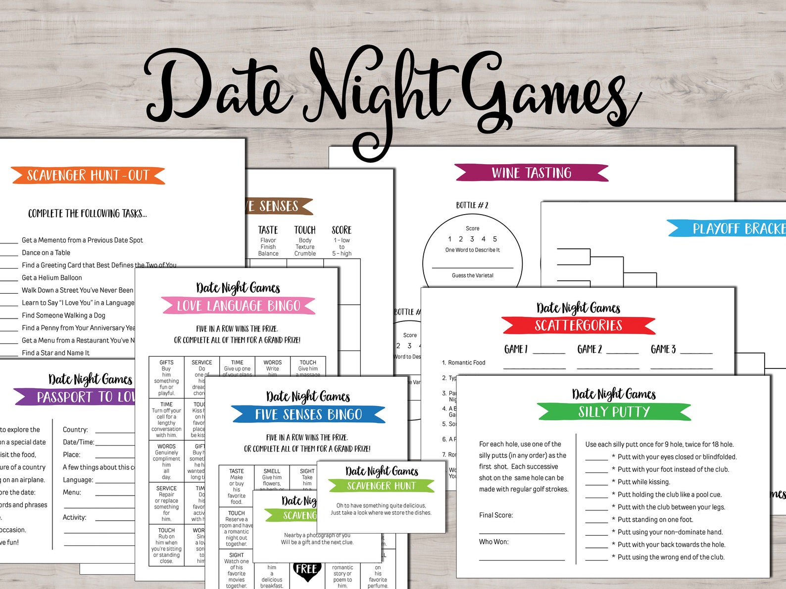 Date Night Game. Instant Download Printable. Date Night Idea Cards ...
