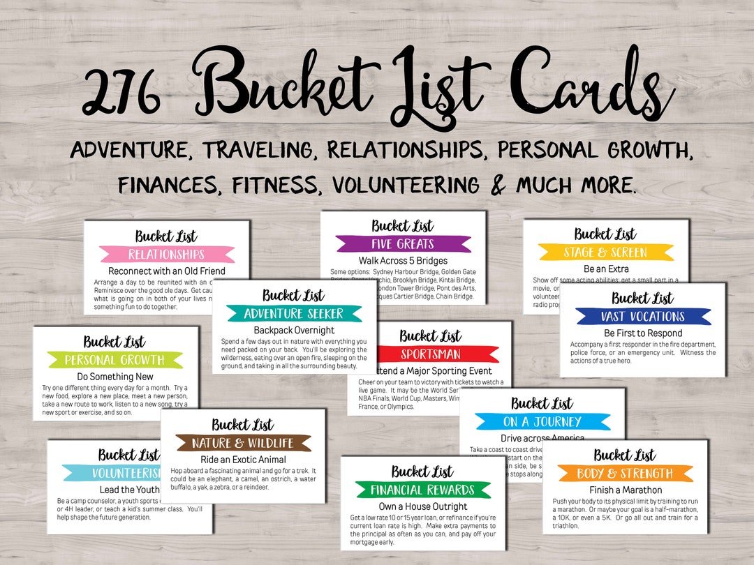 276 Bucket List Idea Cards. Goals. Dream. Achievement. Things to Do ...