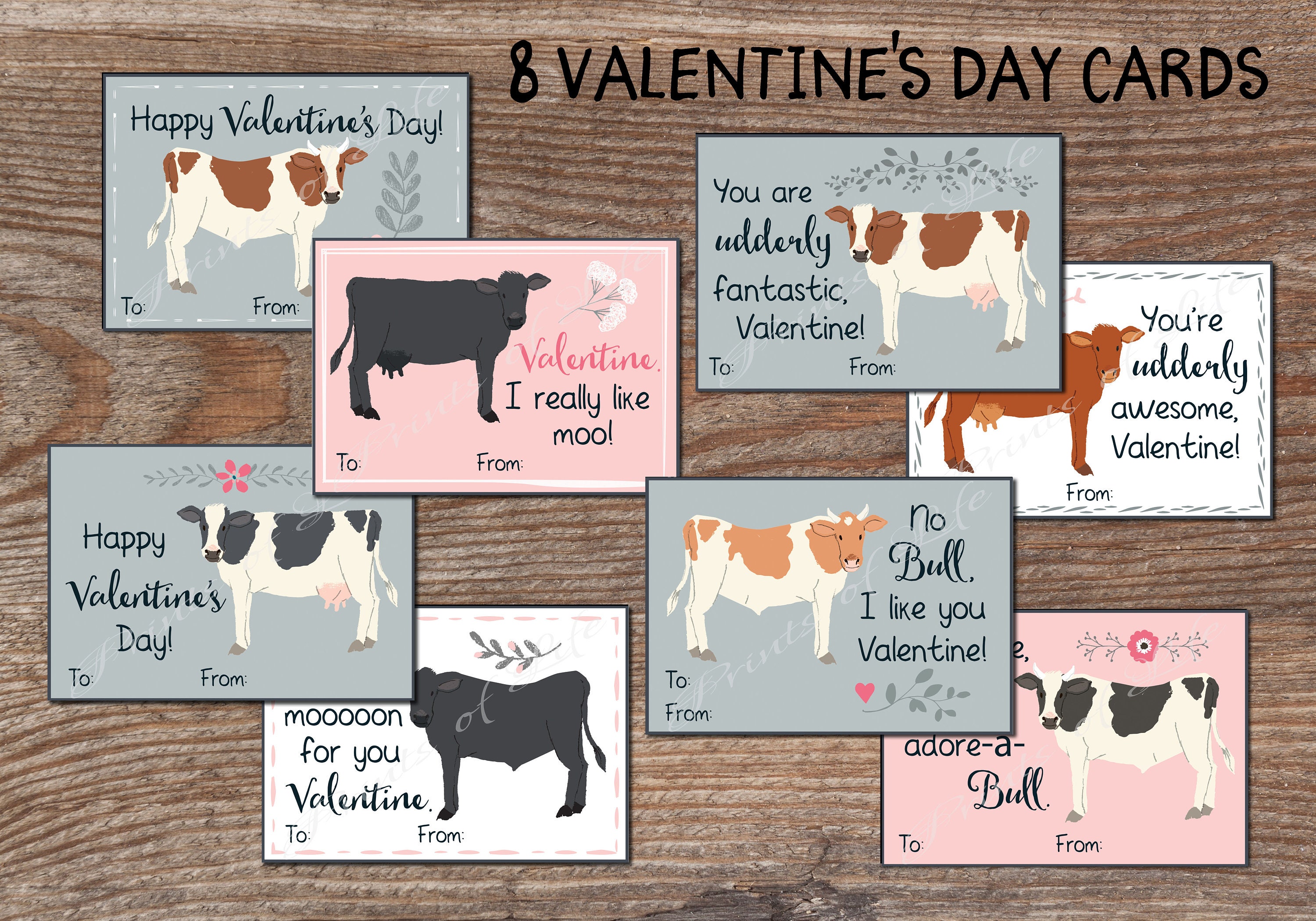 Kids Valentine Cards for School. Cute Cow Valentines Day Tags - Etsy