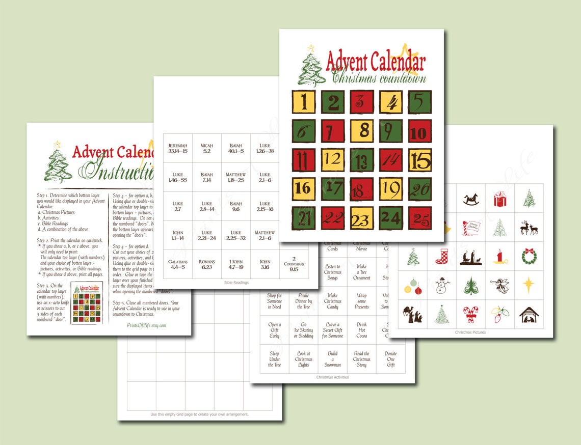 Advent Calendar Printable. Countdown to Christmas. Instant - Etsy