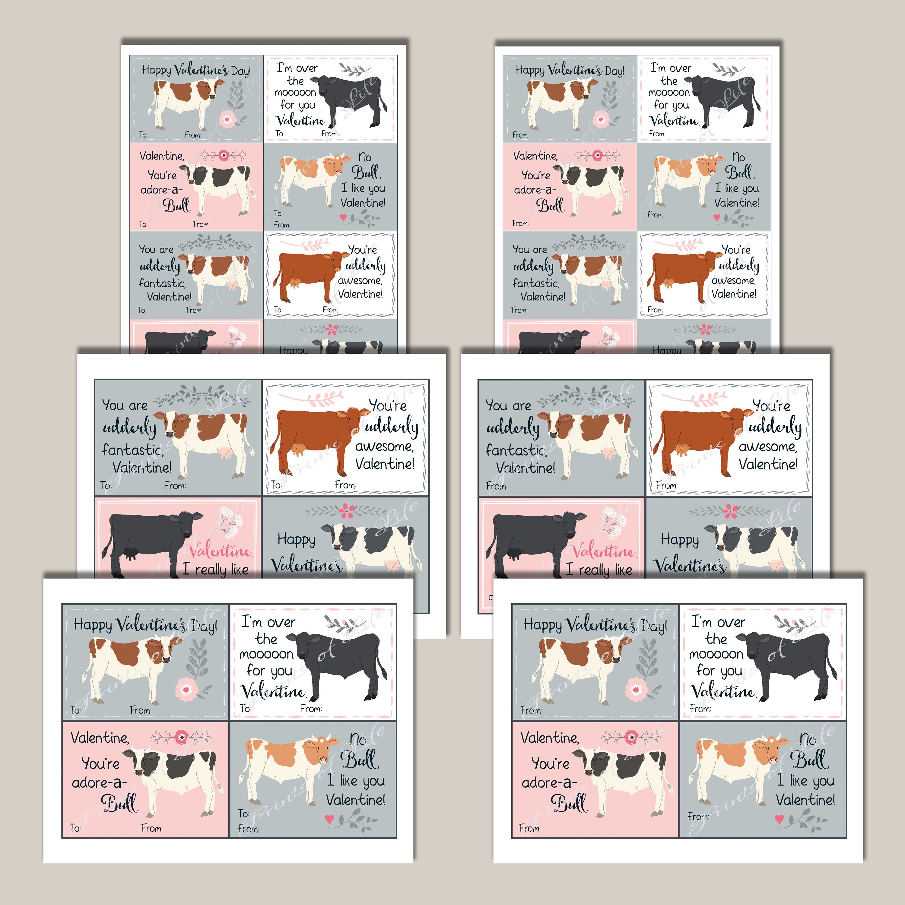 Kids Valentine Cards for School. Cute Cow Valentines Day Tags for Boys ...
