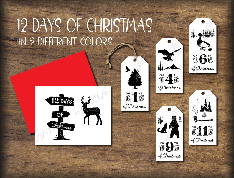 12 Days of Christmas Gift Tags & Card. Rustic Instant Download - Etsy