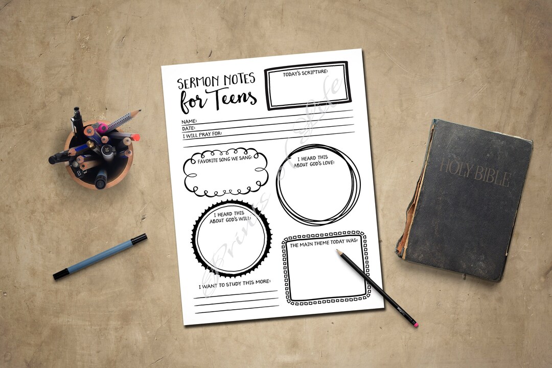Sermon Notes for Teens. Boys, Girls, Youth, Kids. Instant Download ...