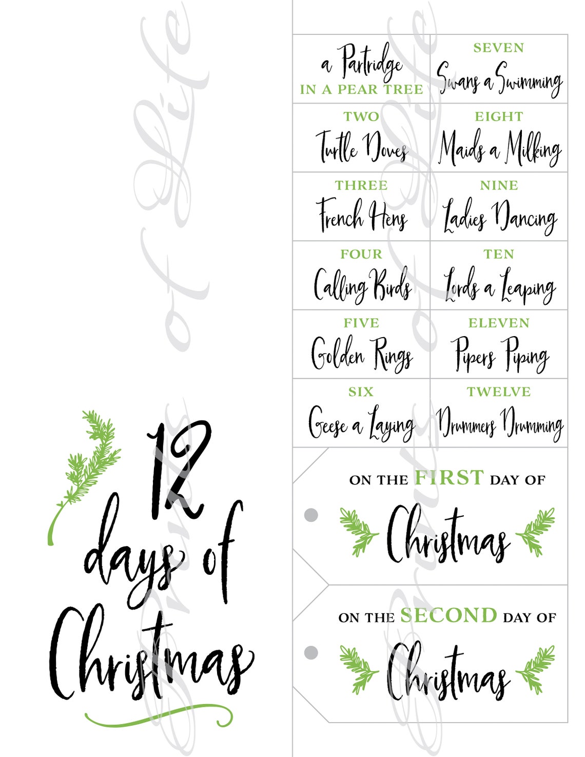 12 Days of Christmas Gift Tags & Card. Twelve Presents Holiday - Etsy