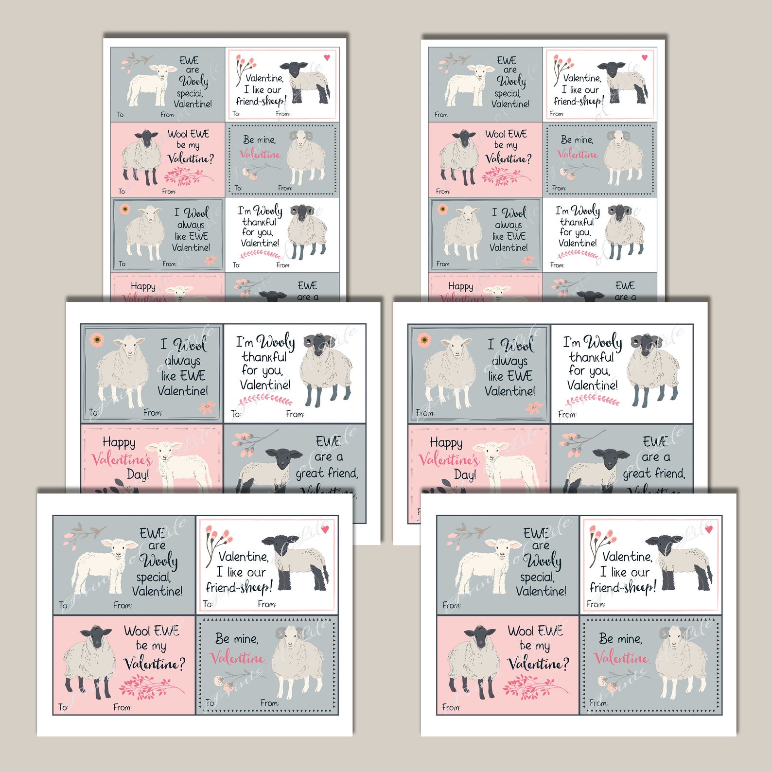 Kids Valentine Cards for School. Cute Sheep Valentines Day Tags for ...