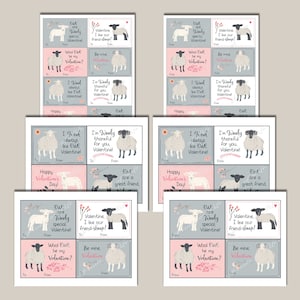 Kids Valentine Cards for School. Cute Sheep Valentines Day Tags for ...