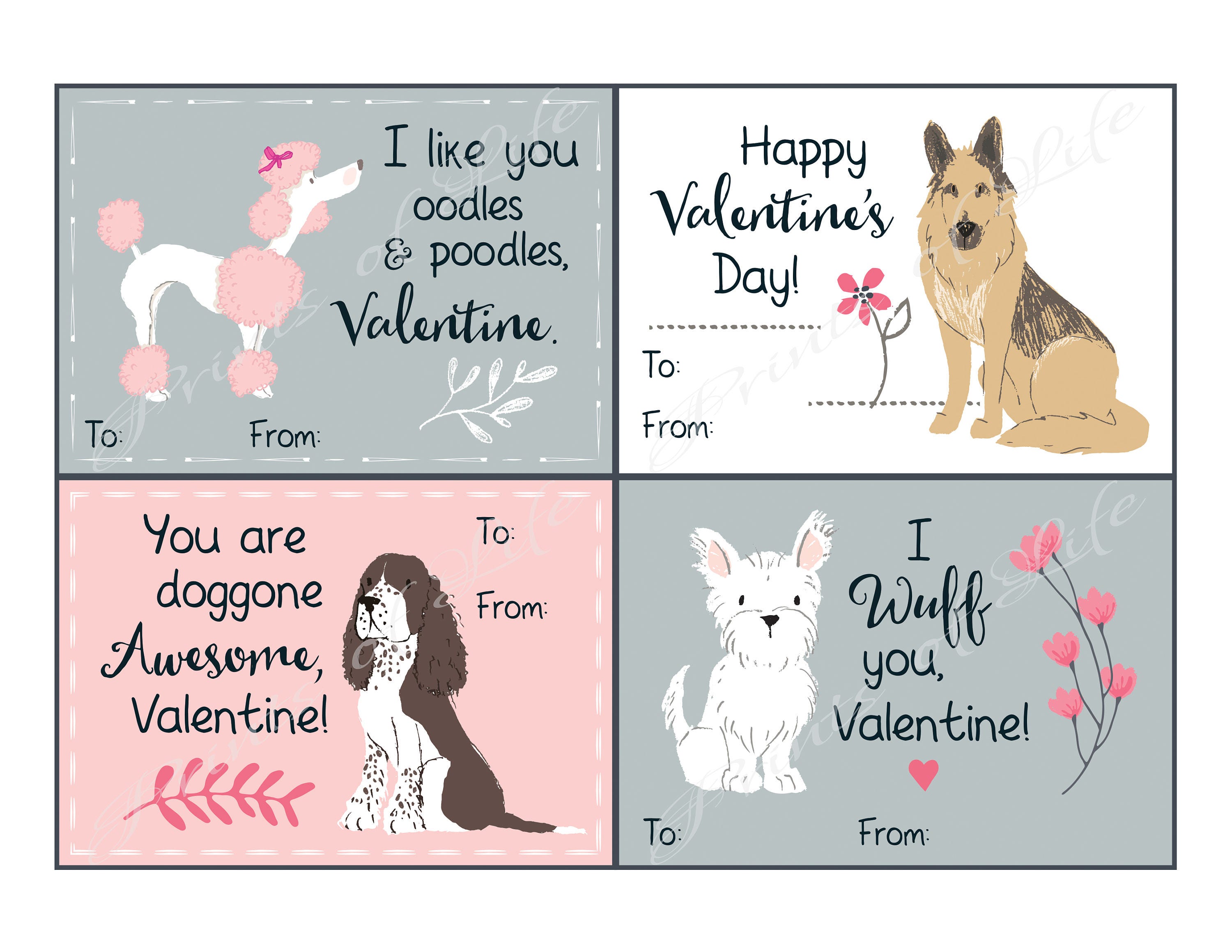 Kids Valentine Cards for School. Cute Dog Valentines Day Tags | Etsy