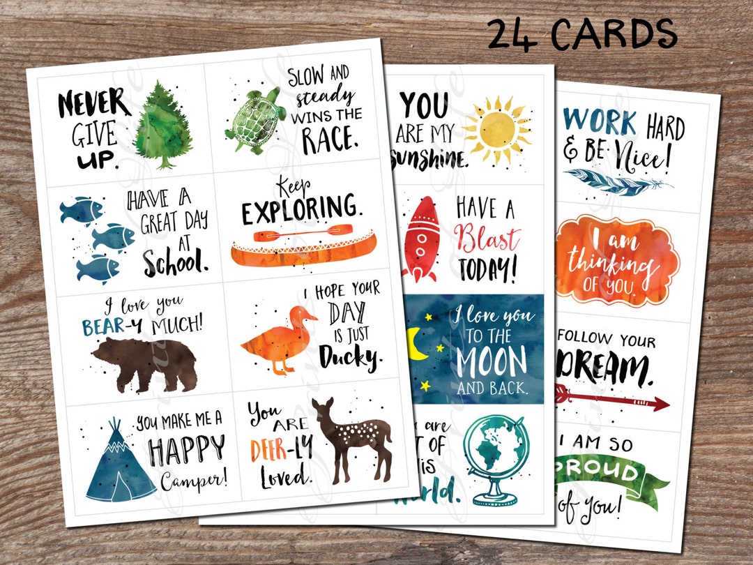 Lunchbox Cards. Set 5. Instant Download Printable PDF. 24 Encouragement ...