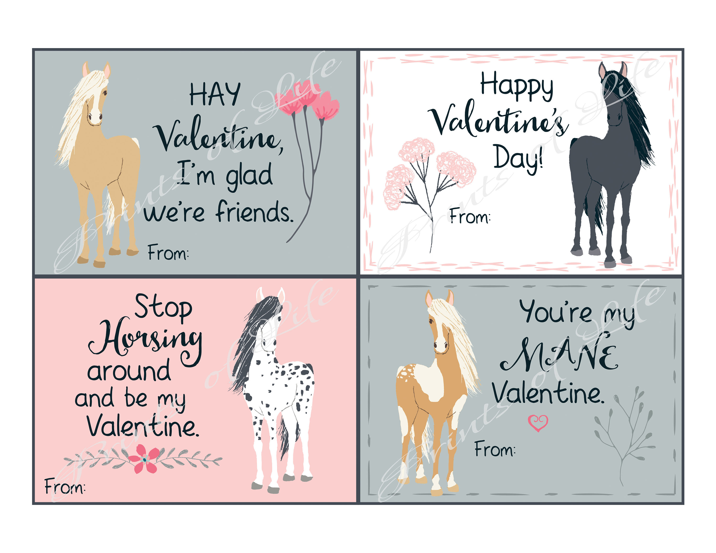 Kids Valentine Cards for School. Cute Horse Valentines Day - Etsy Canada