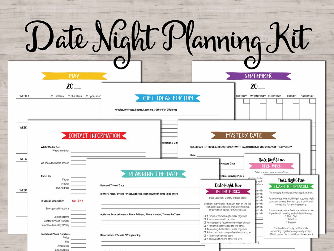 Date Night Planning Kit. Instant Download Printable. Calendar, Theme ...