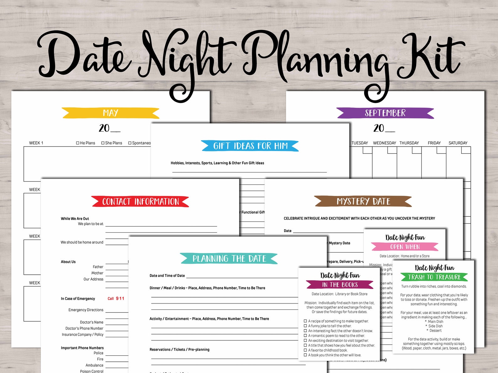 Date Night Planning Kit. Instant Download Printable. Calendar - Etsy