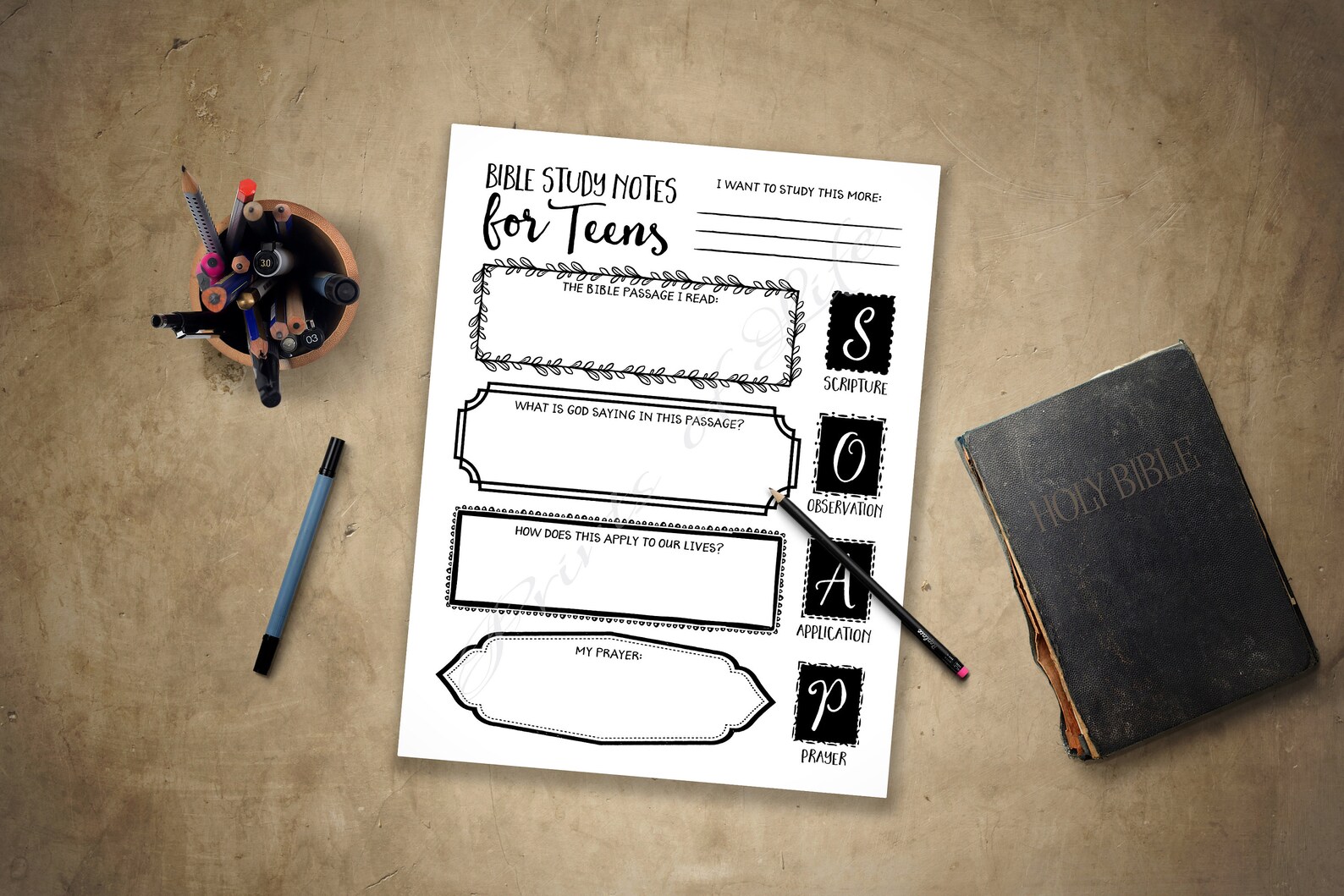 Bible Study Journal Notes for Teens. Instant Download Printable. SOAP ...
