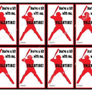 Baseball Kids Valentine Cards for School. Sports Valentine's Day ...