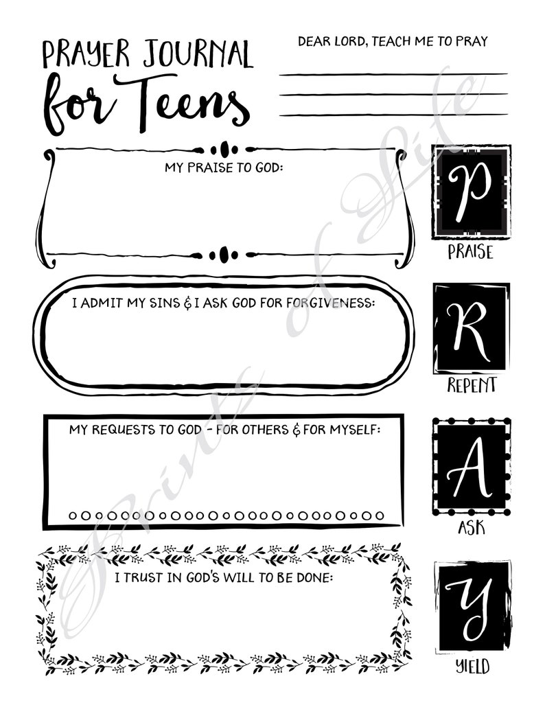 Prayer Journal for Teens. Instant Download Printable. PRAY. Boys, Girls ...