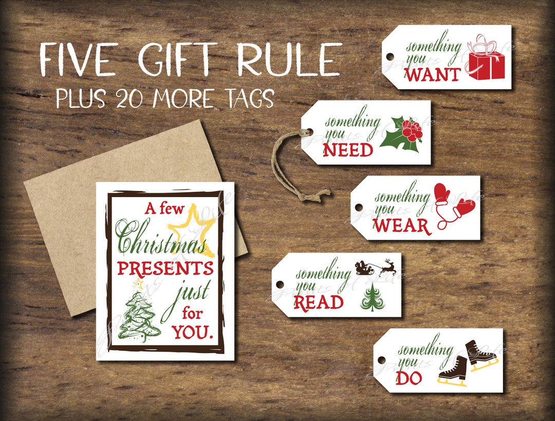 5 Gift Rule Tags & Christmas Card. Instant Download Printable. Five ...
